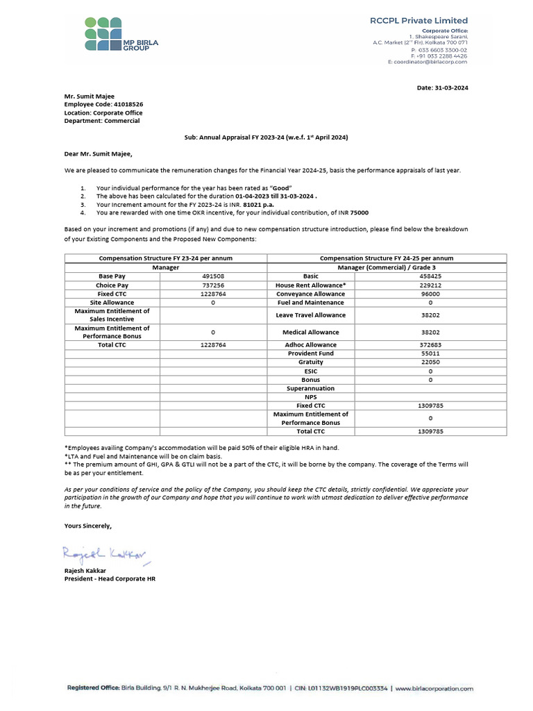 41018526__Sumit Majee PMS Letter 2023-24 (3) | PDF | Economies | Business