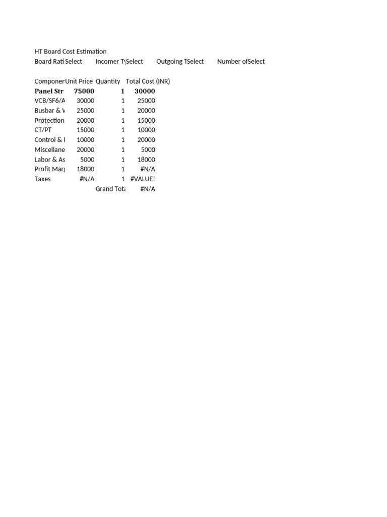 HT Board Cost Estimation Fixed | PDF