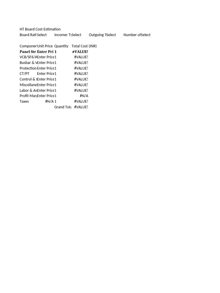 HT Board Cost Estimation Complete | PDF