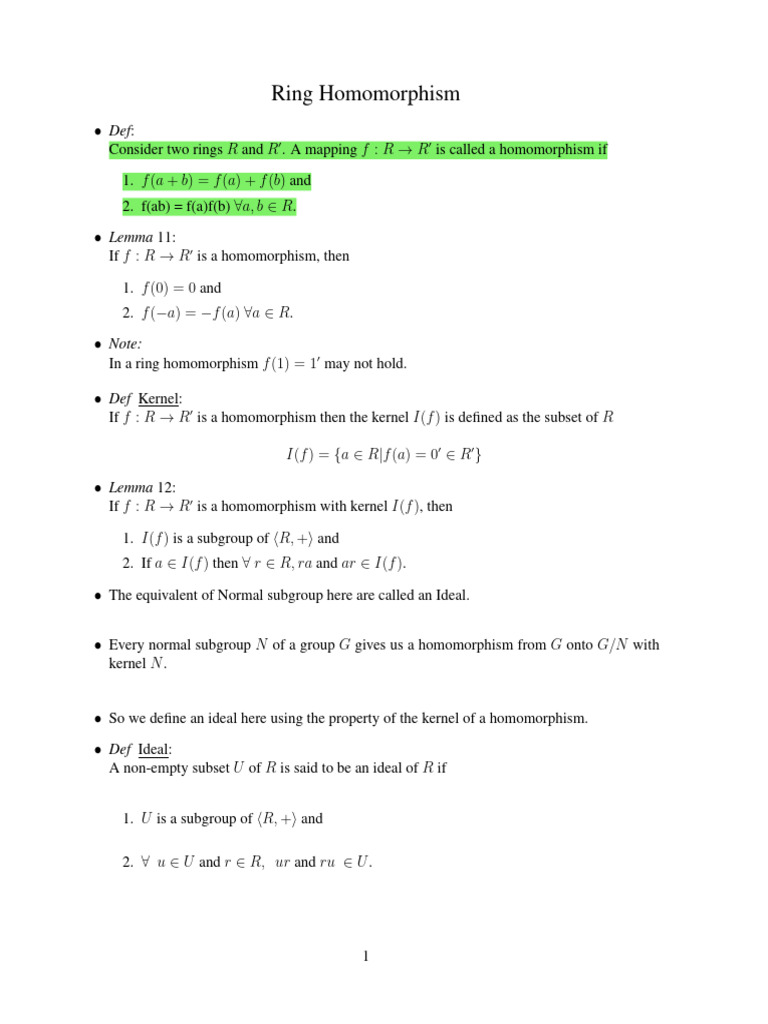 Lect20 Ring Homomorphism | PDF | Ring (Mathematics) | Field (Mathematics)