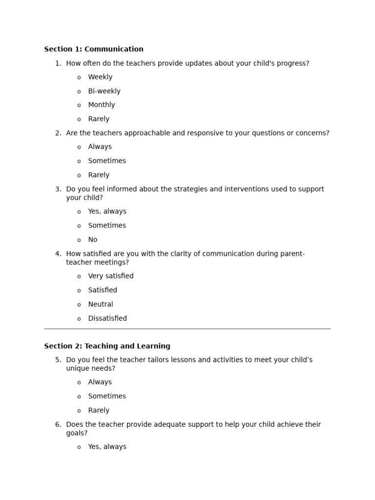 Parent Feedback Survey for Teachers | PDF | Teachers | Individualized ...
