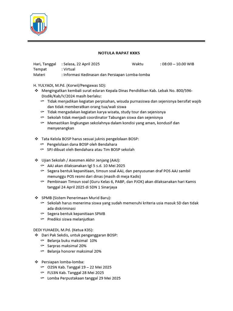 Notula Rapat k3s 22-04-2025 | PDF