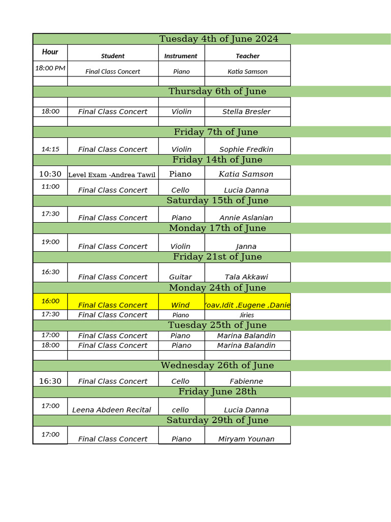 June Class Concerts | PDF