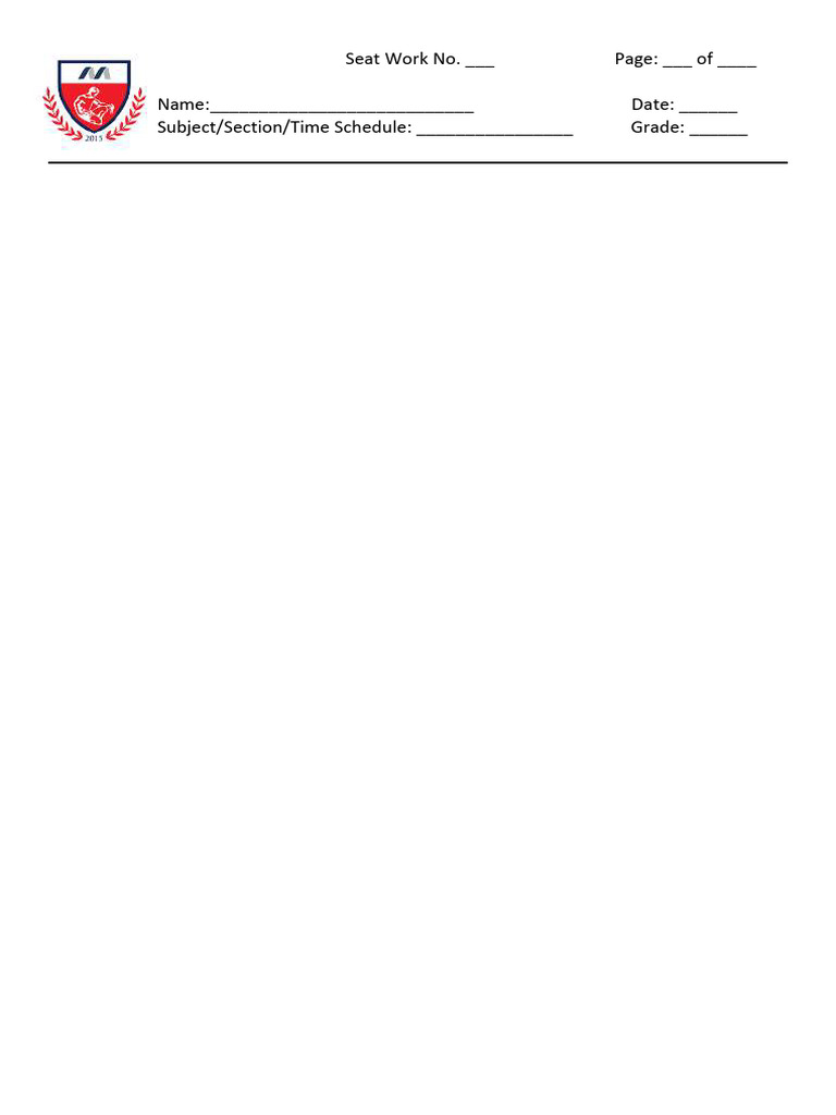 Seat Work Assignment Template | PDF
