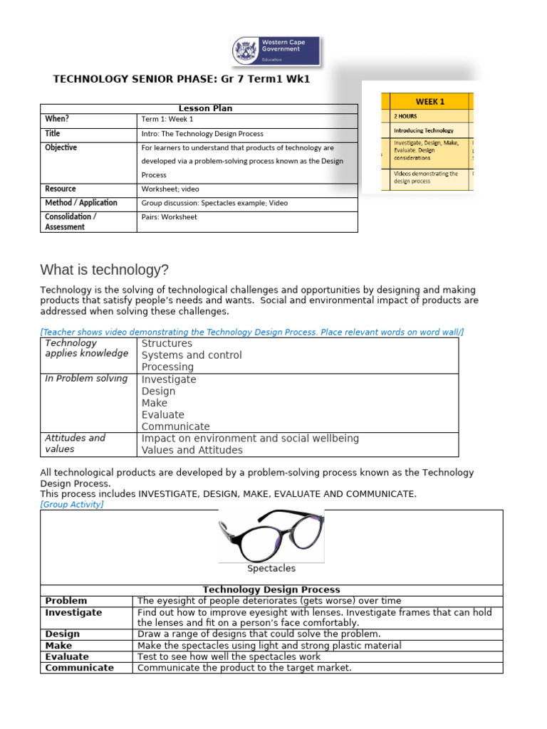 Intro to Technology Design Process | PDF | Learning | Glasses