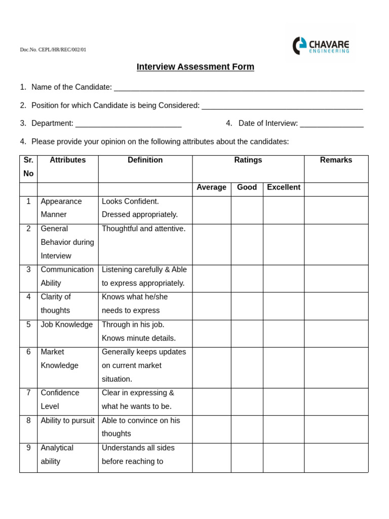 002 - Interview Assessment Form | PDF | Thought | Communication