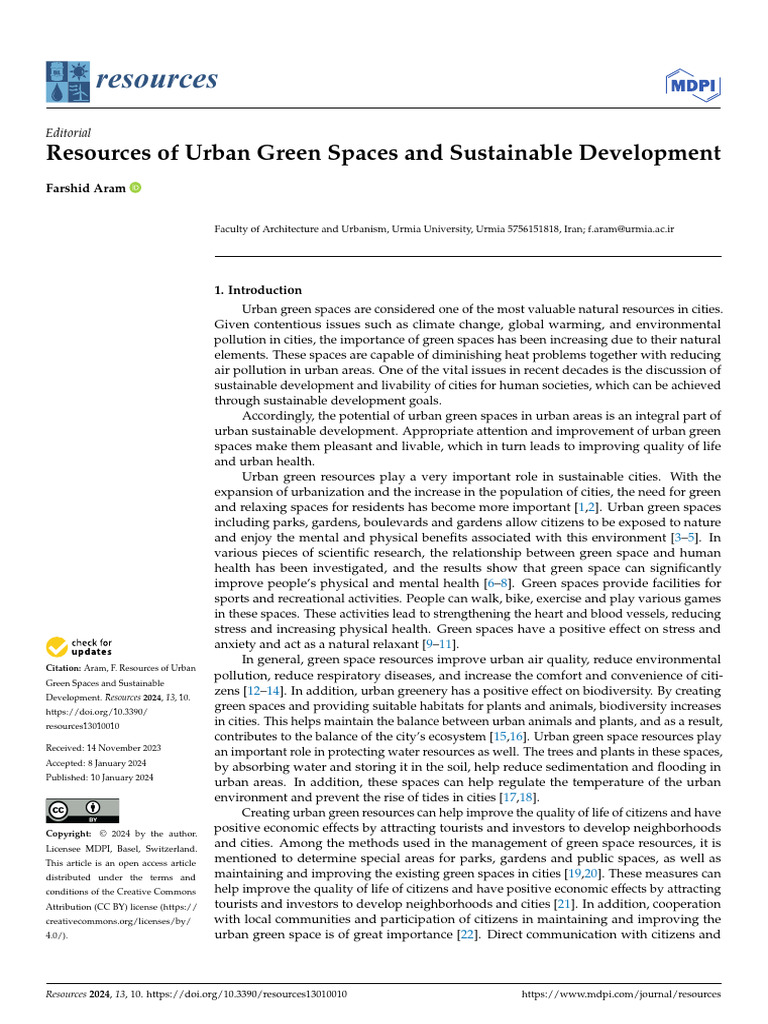 (Aram 2024) Resources of Urban Green Spaces and Sustainable Development | PDF | Sustainability ...