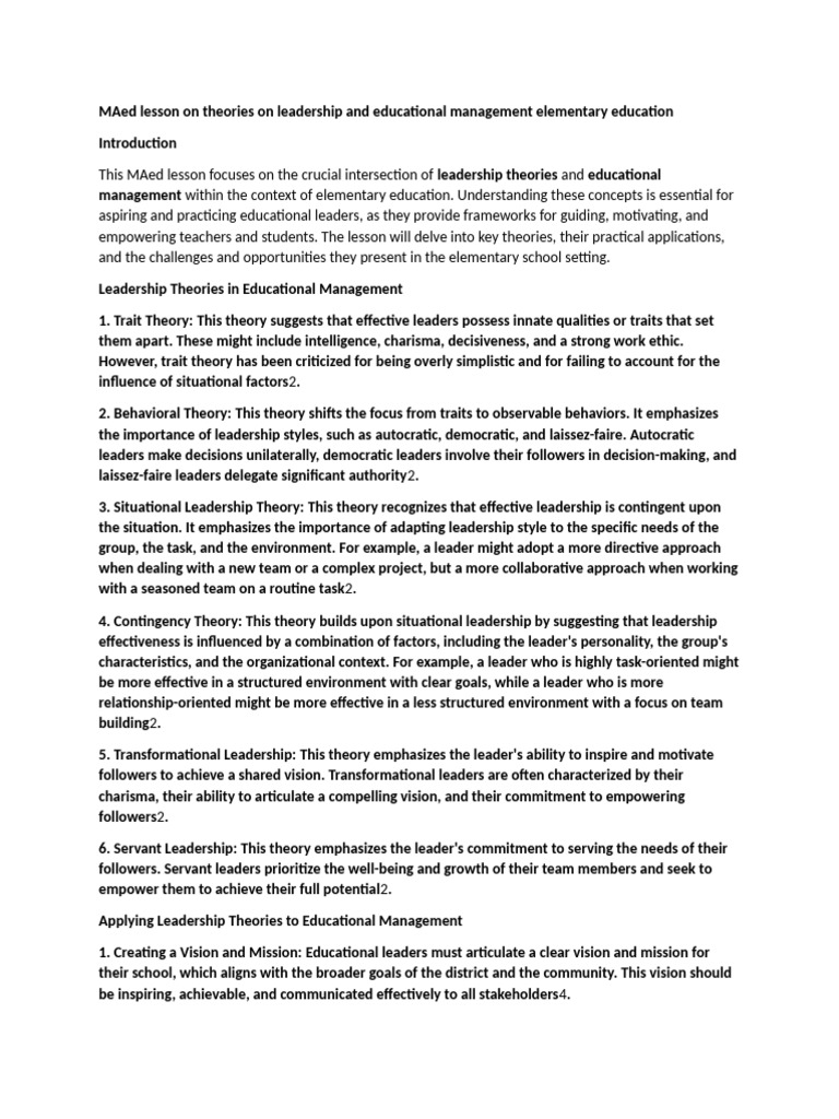 MAed Lesson On Theories On Leadership and Educational Management ...