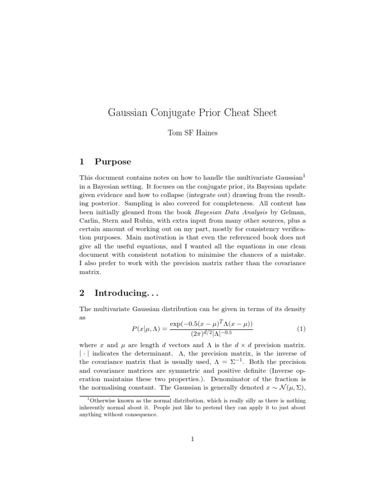 Gaussian Conjugate Prior Cheat Sheet | PDF | Normal Distribution ...