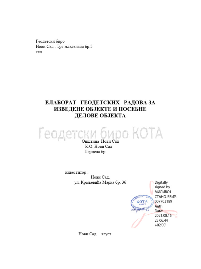 Nacrt Posebnih Delova | PDF