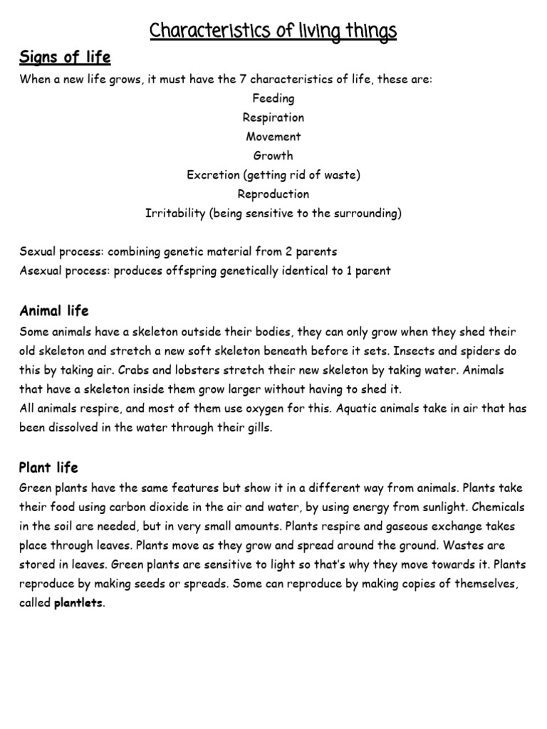 Characteristics of Living Things | PDF | Respiratory System | Foods