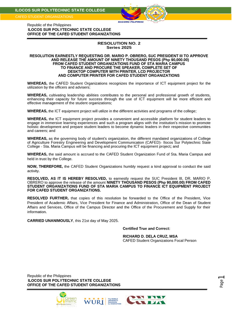 RESOLUTION 2 For ICT Equipment CAFED Projects | PDF | Information And ...