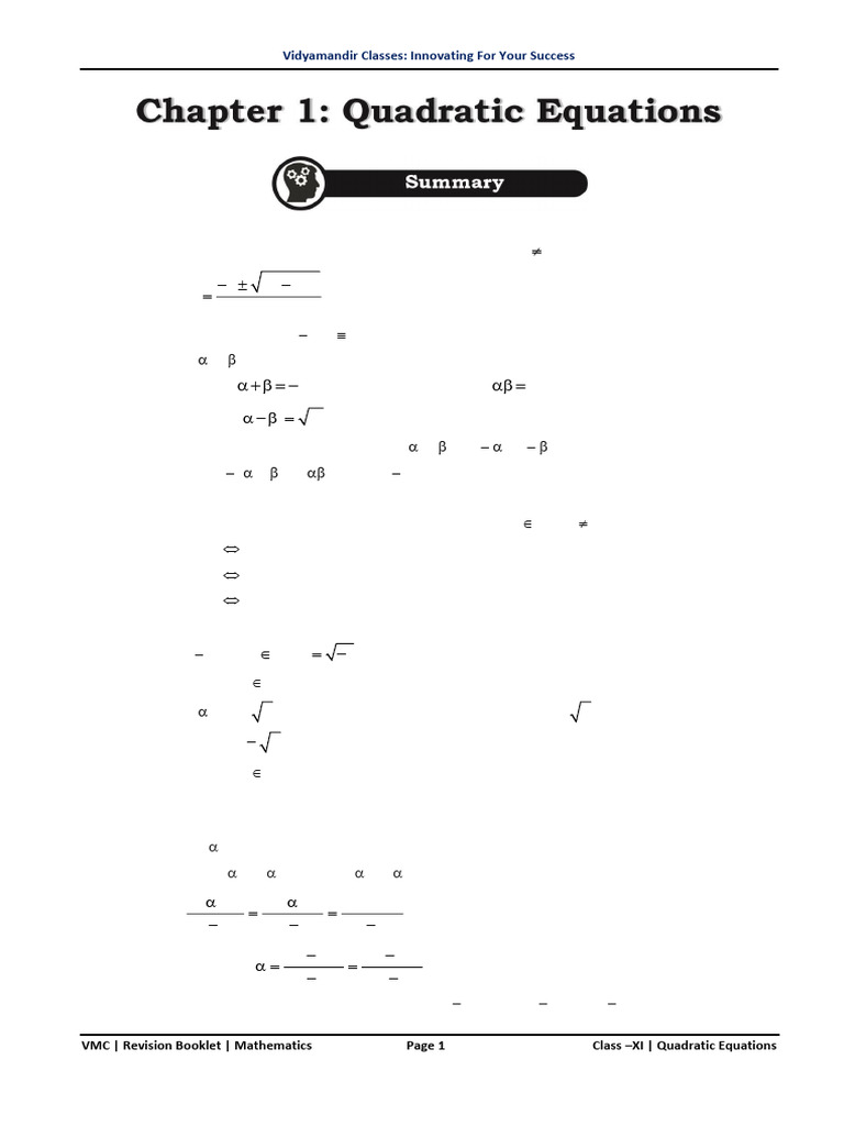 Class XI Quadratic Equations Guide | PDF | Quadratic Equation ...