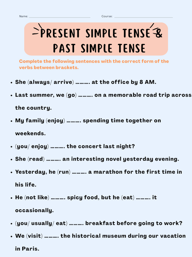 Colourful Pastel English Present Simple Tense Worksheets | PDF