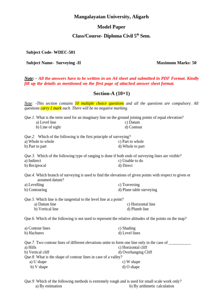 ''WDCE 501 Surveying-II' Model Paper | PDF | Surveying | Global ...