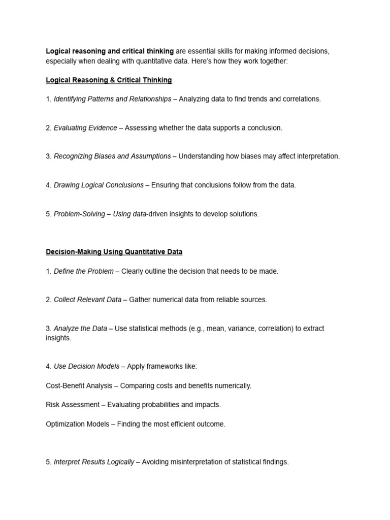 Logical Reasoning and Critical Thinking. | PDF