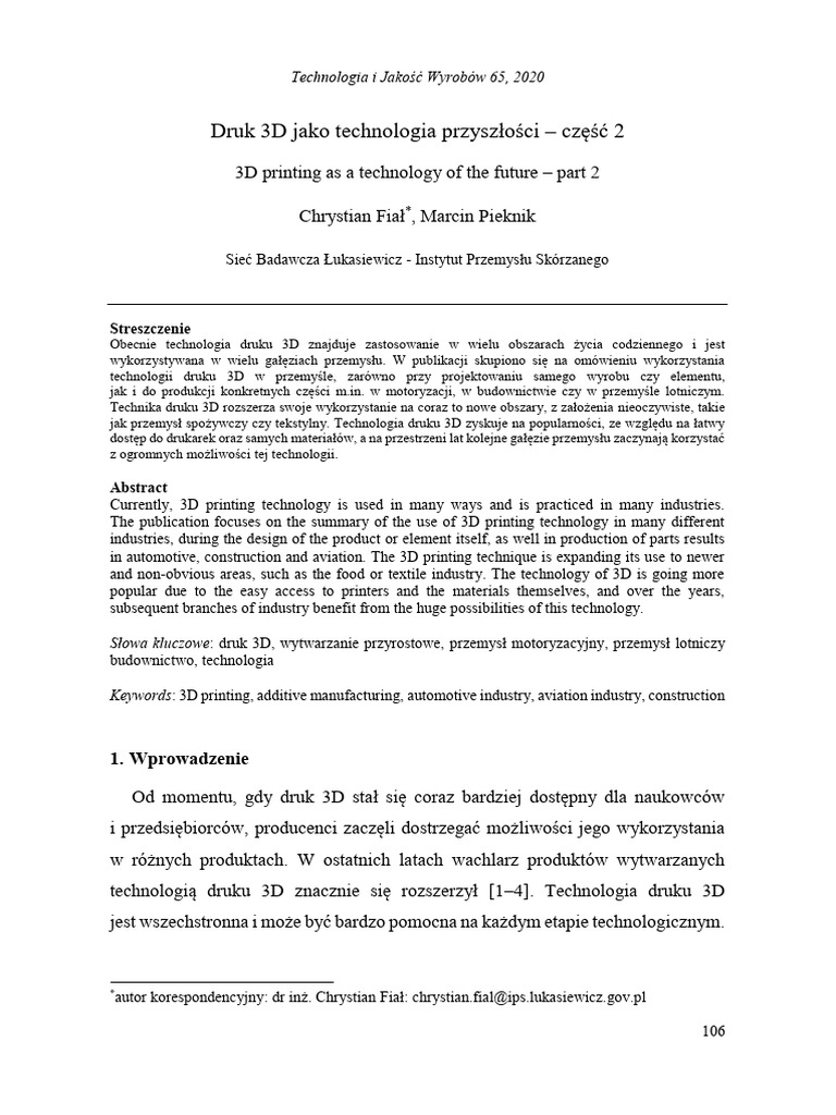 Druk 3D Jako Technologia Przyszłośc | PDF