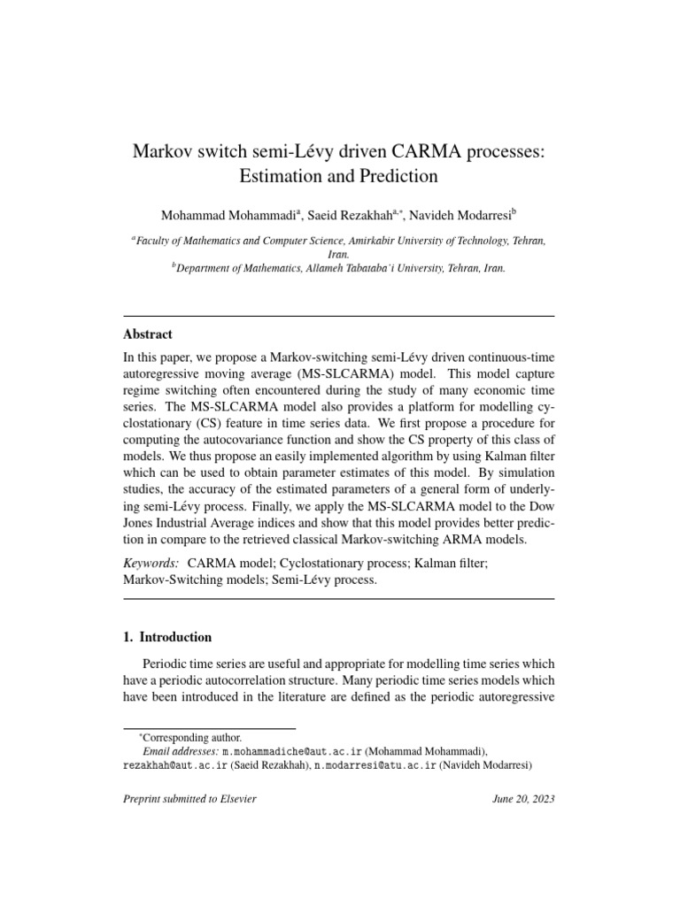 Markov Switch Semi Levy Driven CARMA Processes Estimation and Prediction | PDF | Time Series ...