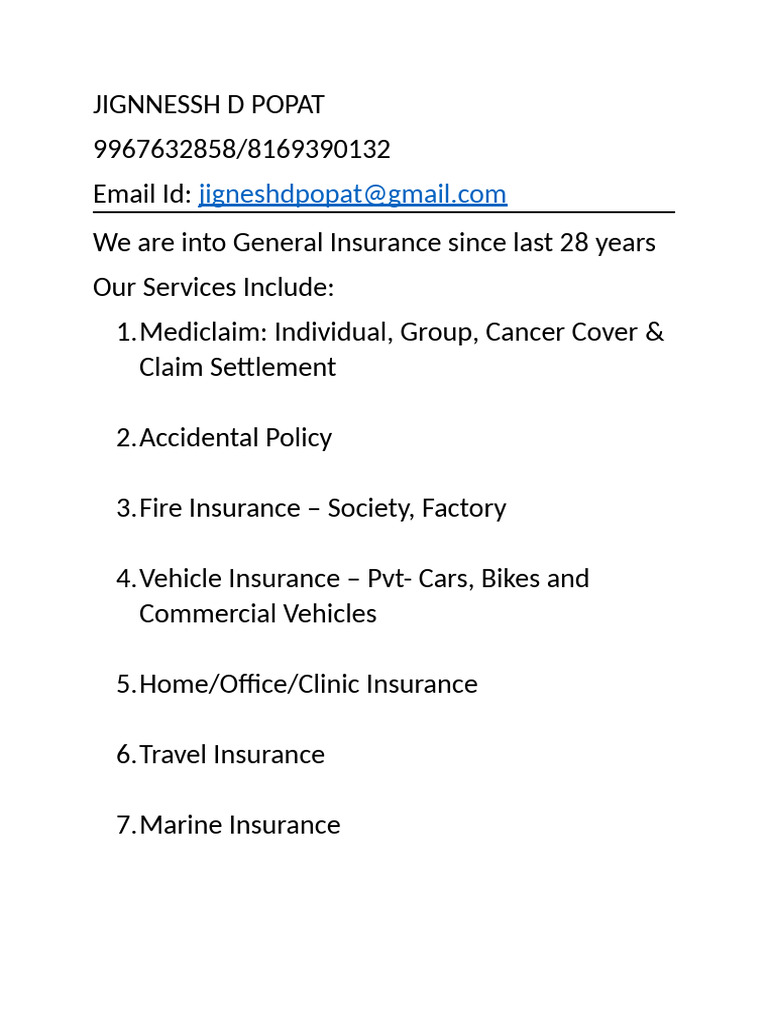 Jignnessh D Popat Gic Profile | PDF