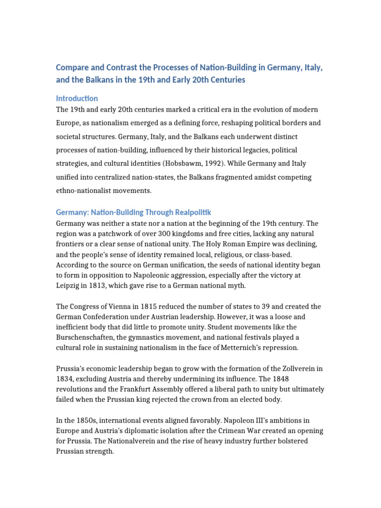 Nation-Building Germany Italy Balkans Dhruv Final | PDF | Otto Von ...