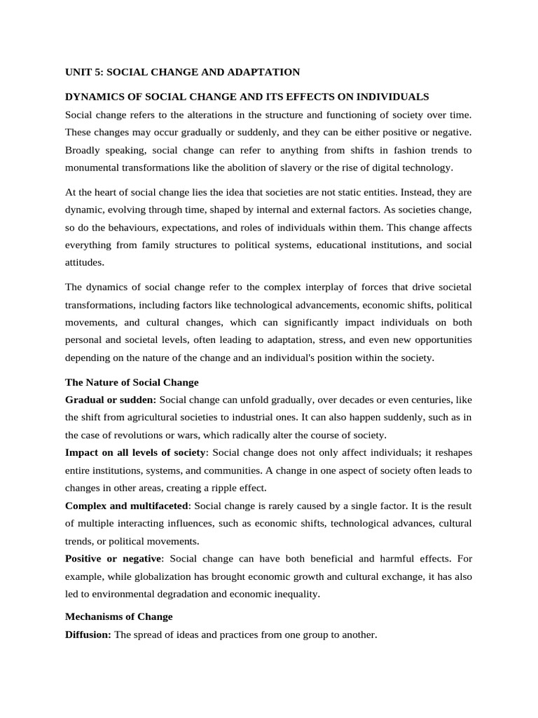 Unit 5 Dynamics of Social Change | PDF | Psychological Resilience ...
