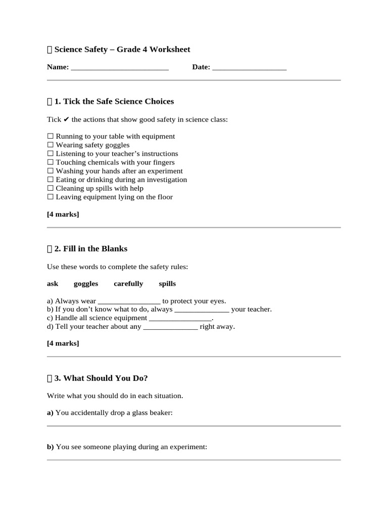 ? Science Safety - Worksheet | PDF