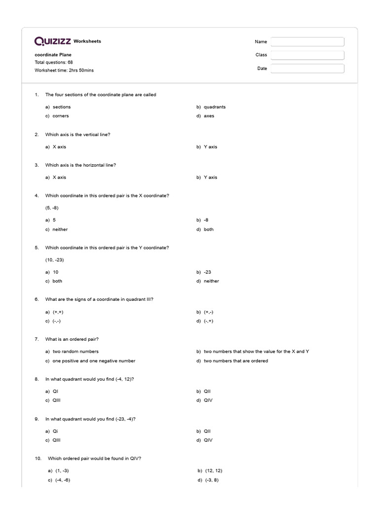 Coordinate Plane Worksheets: 68 Questions | PDF | Cartesian Coordinate ...