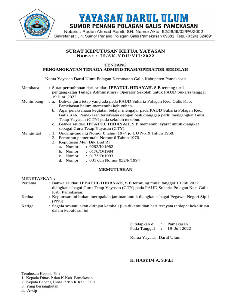 Pengangkatan Guru Tetap PAUD Sukaria | PDF