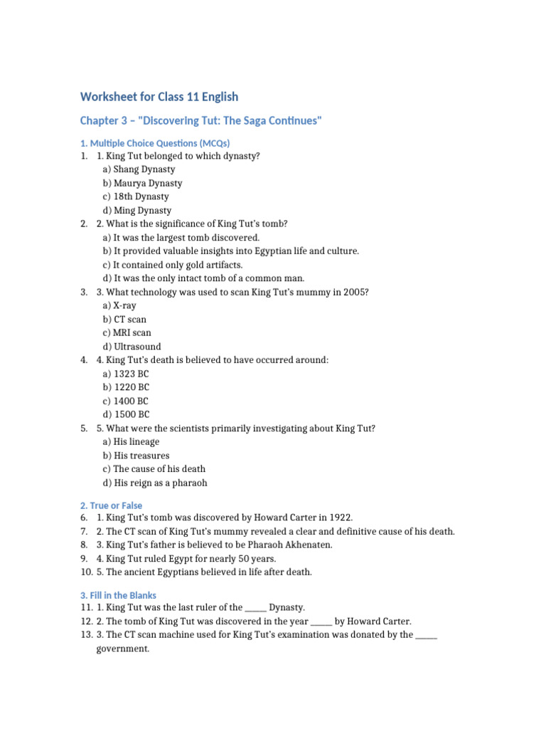 Discovering Tut Worksheet | PDF | Tutankhamun | Ancient Egypt