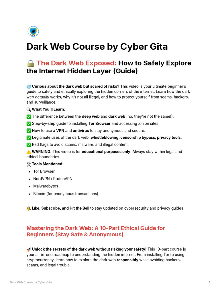Dark - Web - Course - by - Cyber - Gita New Update | PDF | Computer Network | Peer To Peer