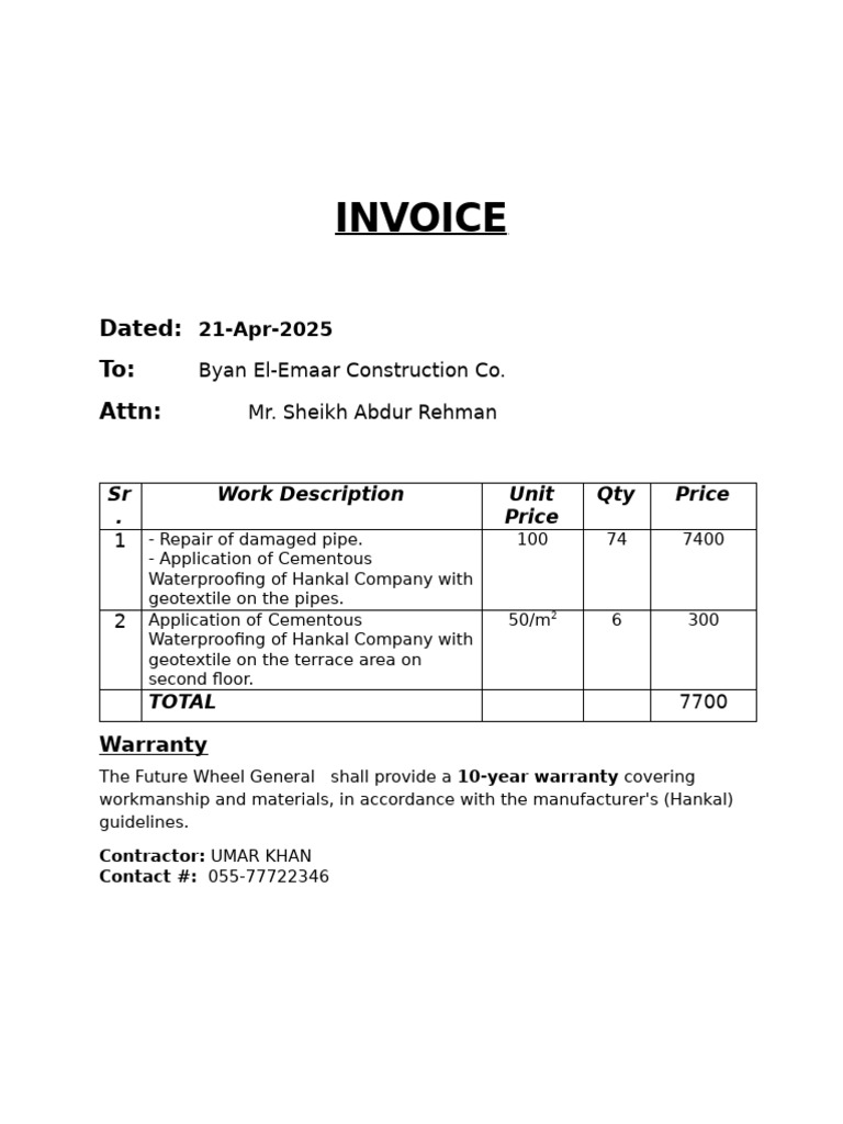 Invoice: Dated: To: Attn | PDF