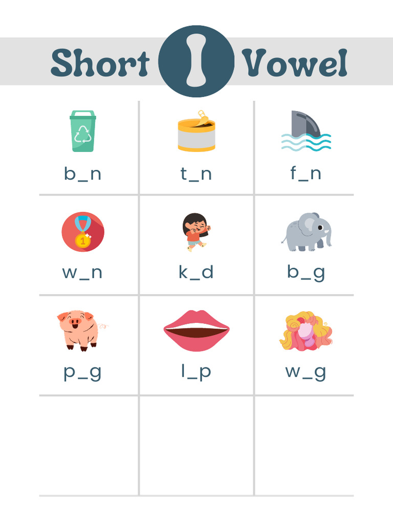 Short I Vowel Early Literacy English Worksheet in Illustrative Style | PDF
