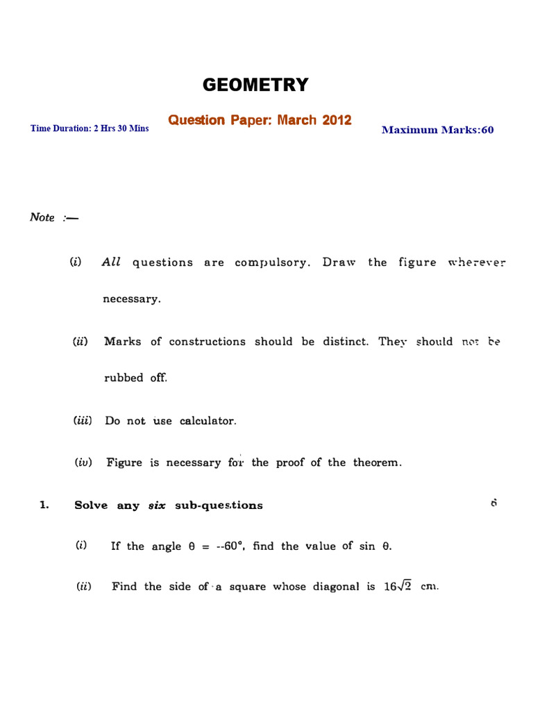 SSC 10th 2011 2012 March Semester 2 Geometry | PDF | Tangent | Euclid