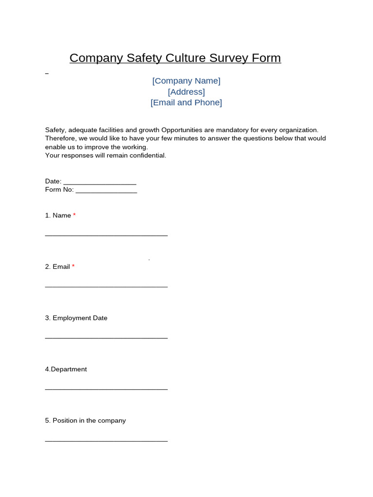 HD Company Safety Culture Survey Form | PDF
