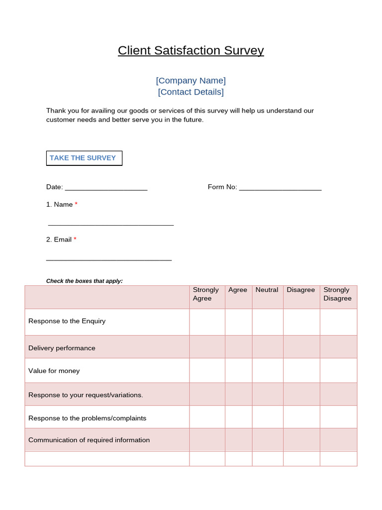 Client Satisfaction Survey Form | PDF