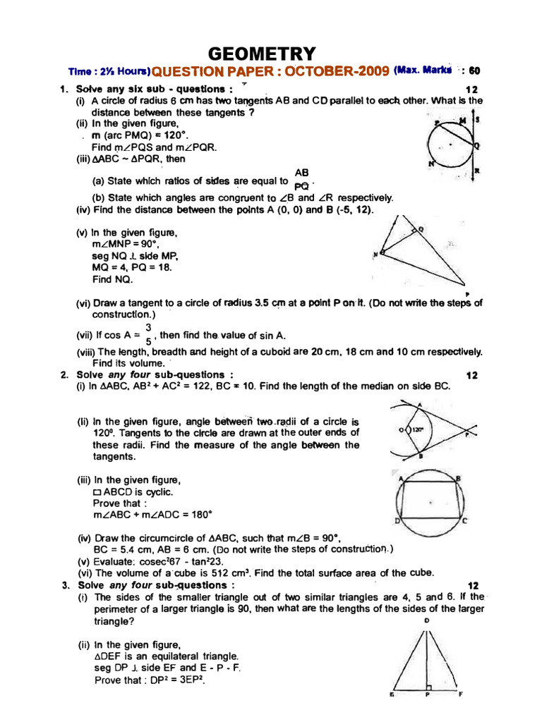 S.S.C-2008-2009-October-semester-2-Geometry (3) | PDF | Triangle | Circle