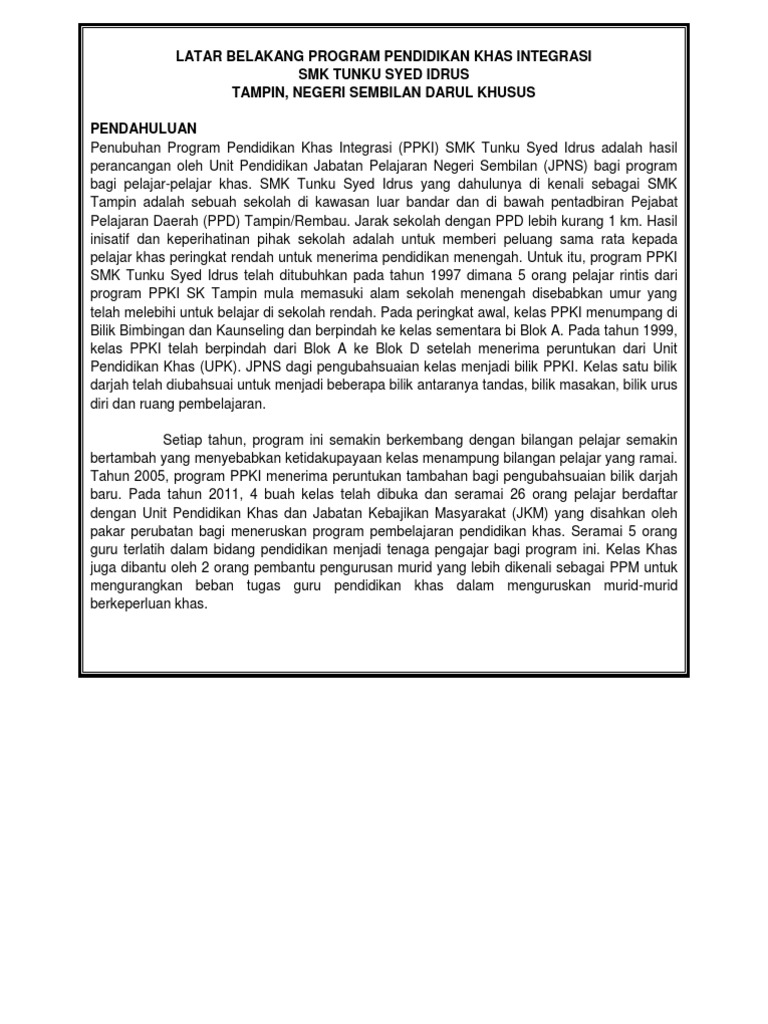 Latar Belakang Program Pendidikan Khas Integrasi | PDF