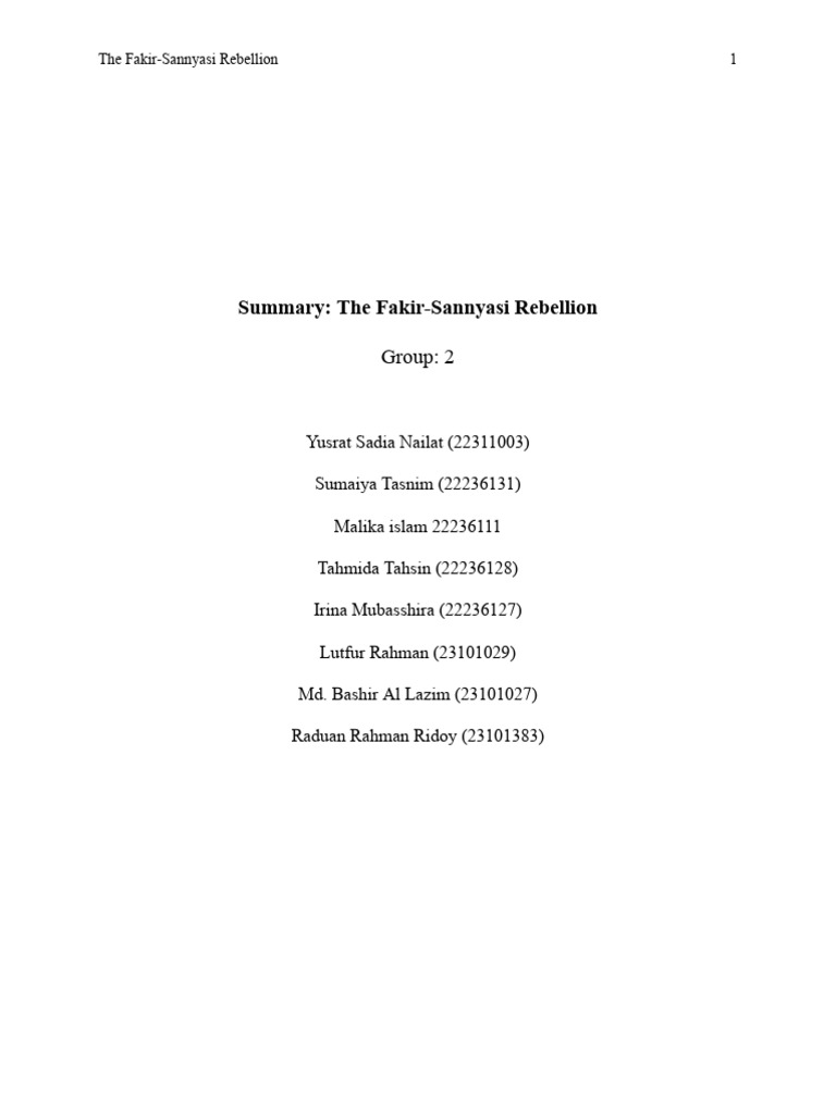 The Fakir Sannysai Rebellion - EMB101 | PDF | British Raj