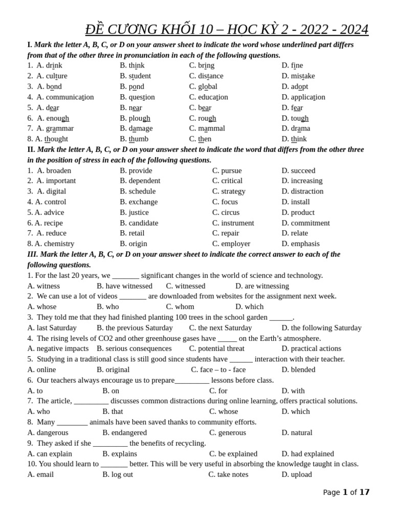 De Cuong Khoi 10 HK2 2024 | PDF | Climate Change | Tourism