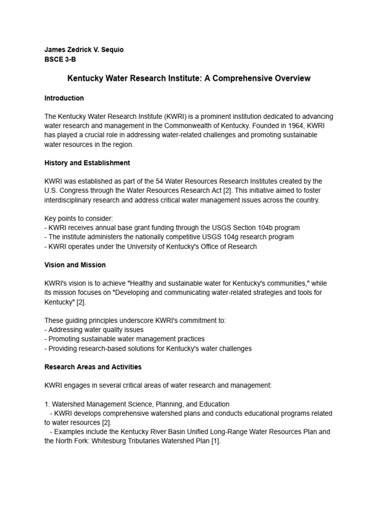 Hydrology Kentucky Water Research Institute Report - Sequio | PDF ...