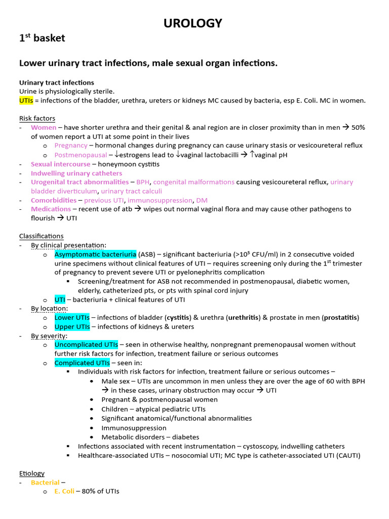Urology Final Notes Vasiliki | PDF | Urinary Tract Infection | Urology