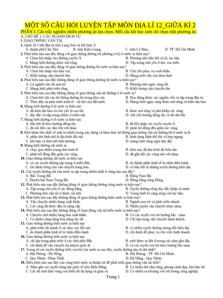 Câu hỏi luyện tập GK2 | PDF