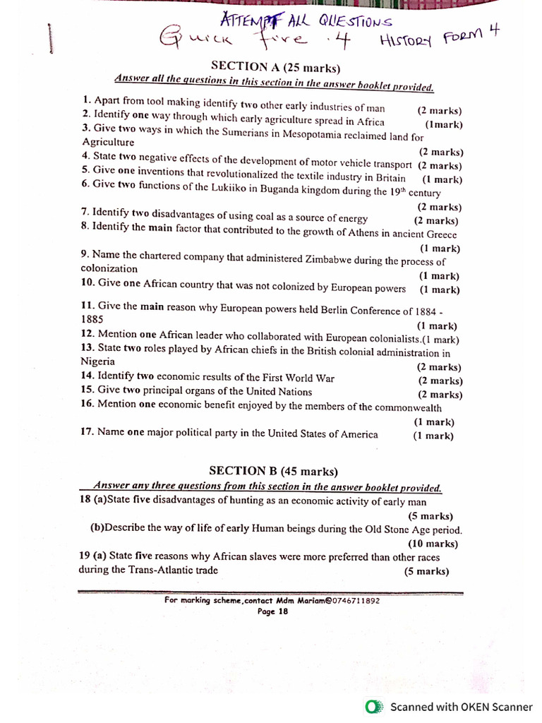 Form 4 History April 2025 Assignment | PDF