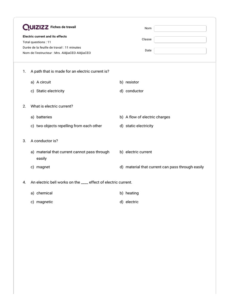 Electric Current and Its Effects - Quizizz | PDF | Electric Current ...