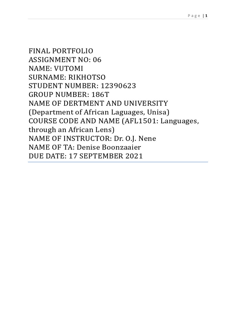AFL1501 Final Portfolio | PDF | Grandparent | Plagiarism
