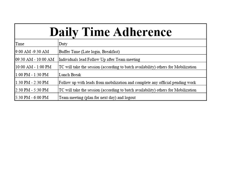 Daily Time Schedule | PDF