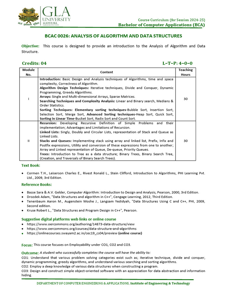 ANALYSIS OF ALGORITHM AND DATA STRUCTURES | PDF | Algorithms And Data ...
