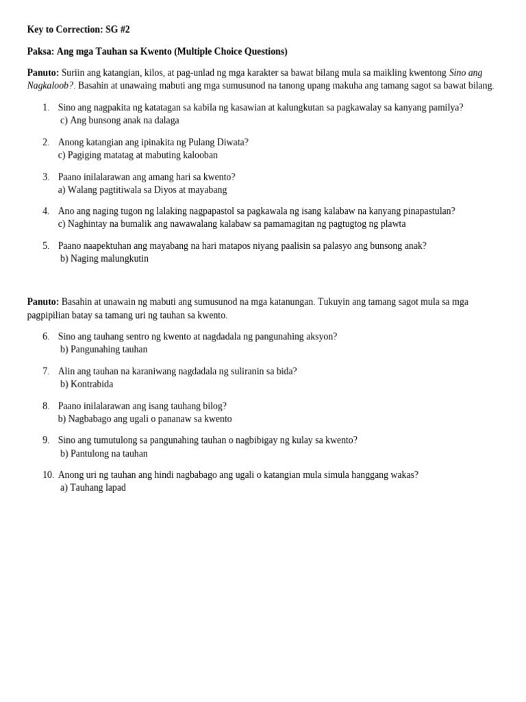 Key To Correction SG# 2 | PDF