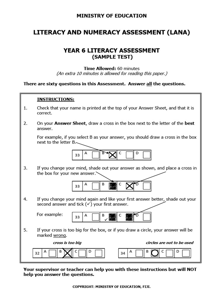 Lana Sample Test - Literacy Year 6 | PDF | Trees | Turtle