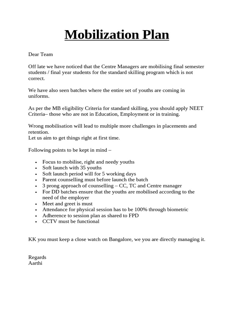 Mobilization Plan | PDF